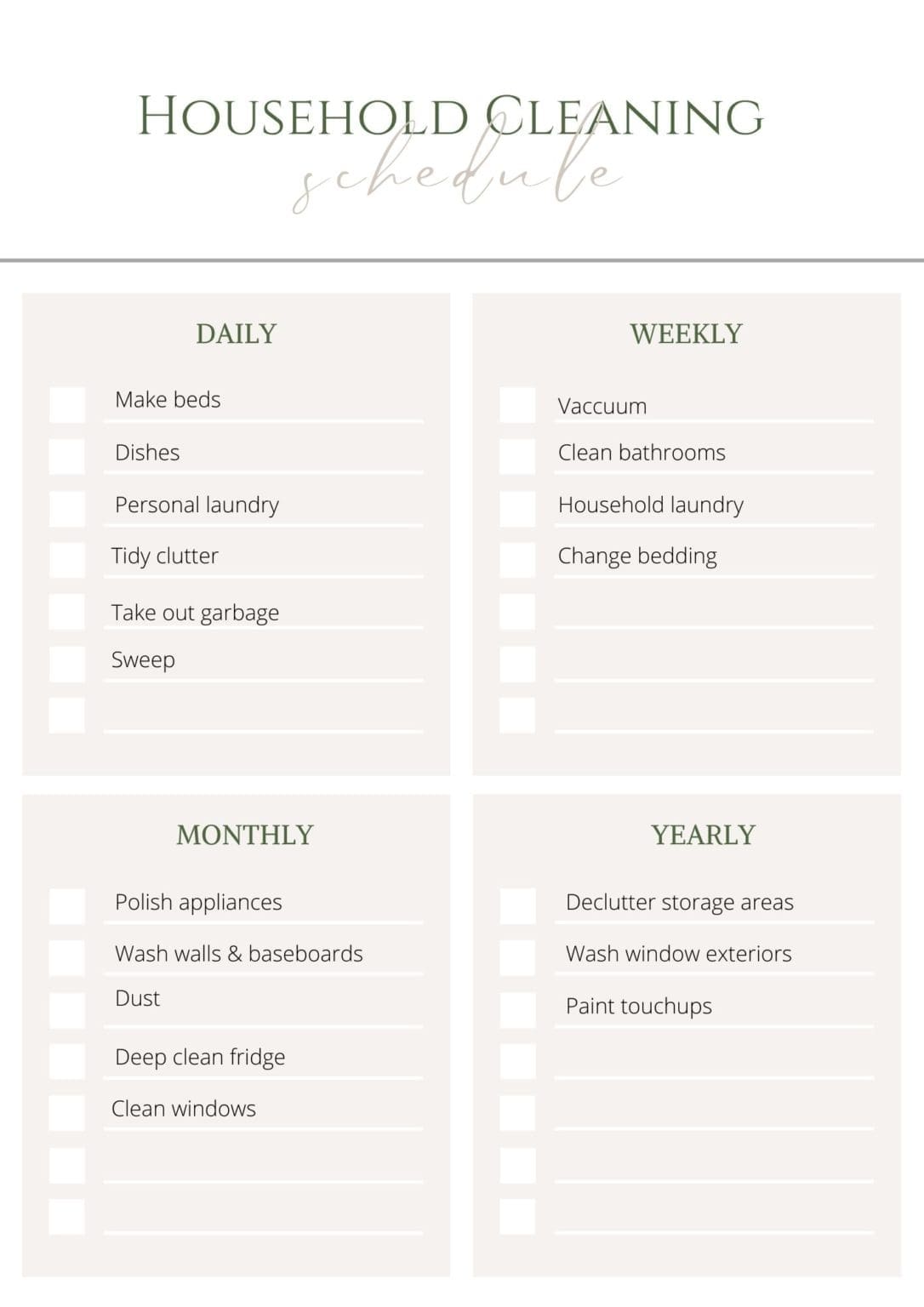 Free Printable Cleaning Charts - The Ginger Home