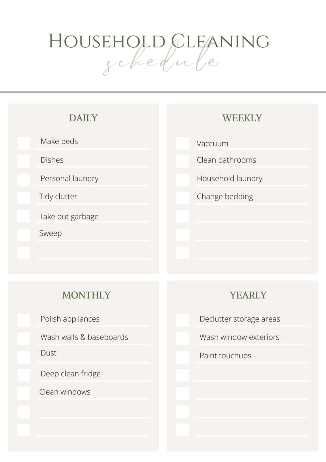 Free Printable Cleaning Charts - The Ginger Home